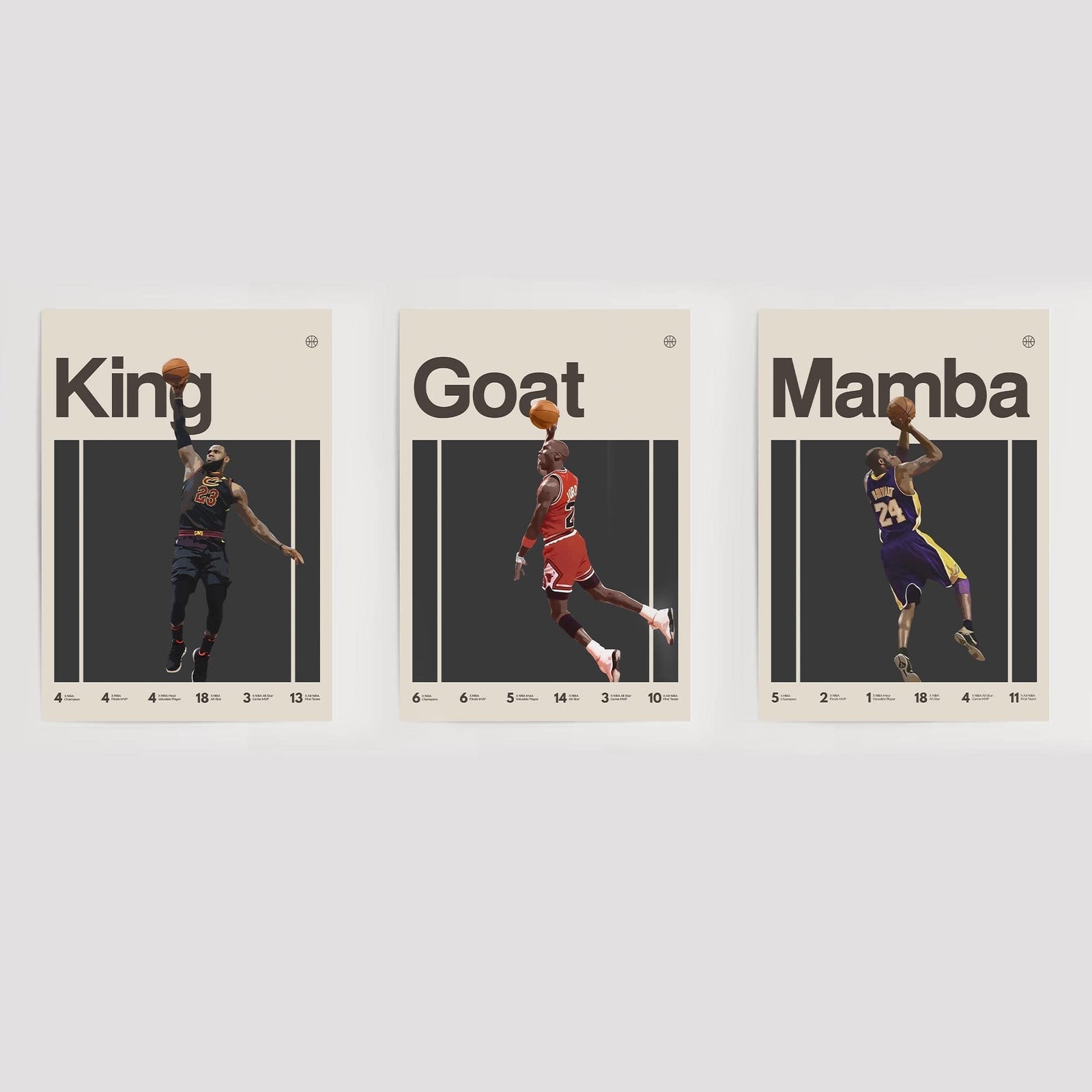 NBA Posters set of 3 - King, Goat, Mamba