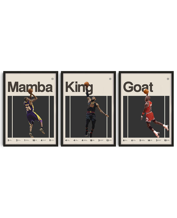 NBA Posters set of 3 - King, Goat, Mamba