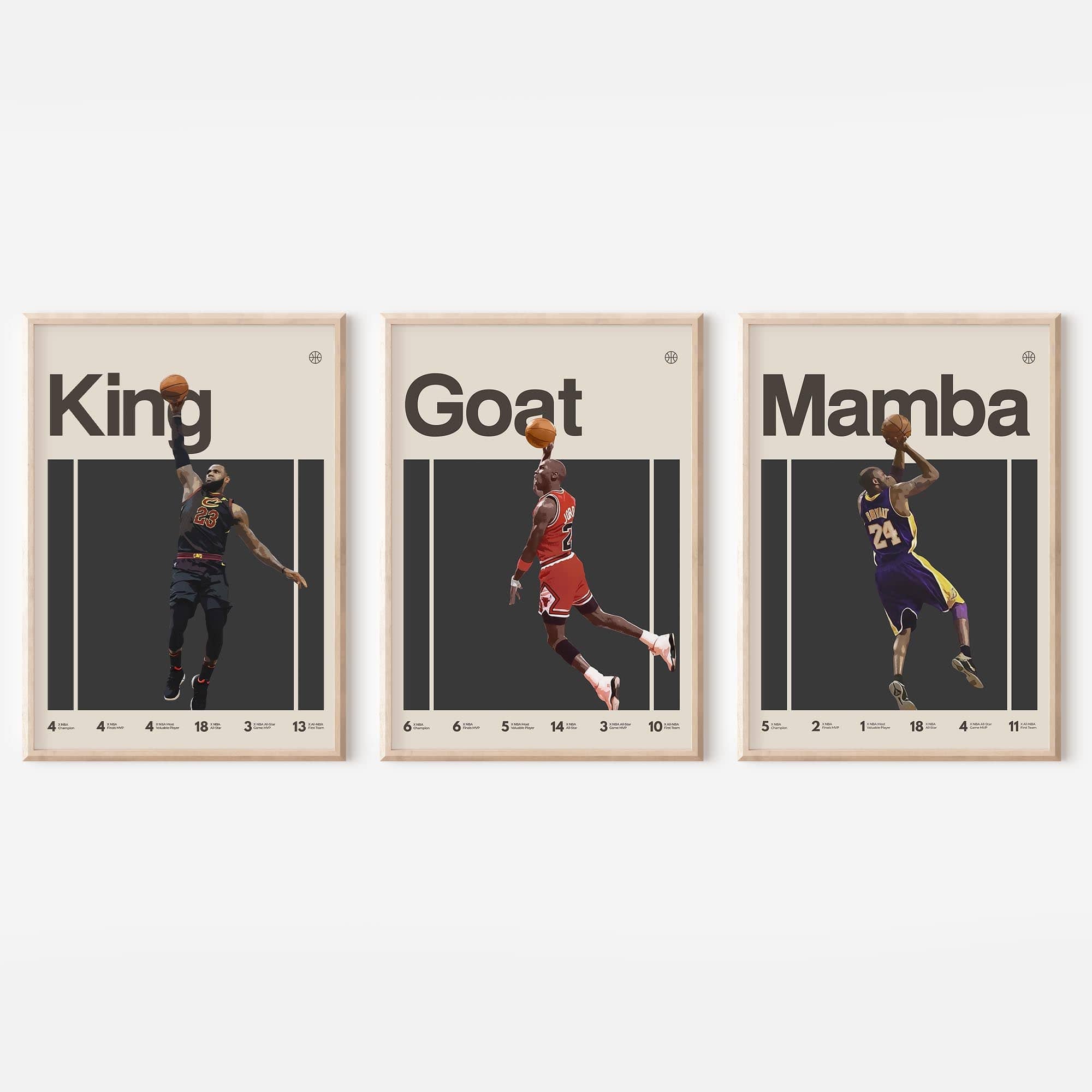 NBA Posters set of 3 - King, Goat, Mamba