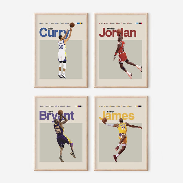 NBA Bundle Posters(Set of 4) - Curry, James, Bryan, Jordan