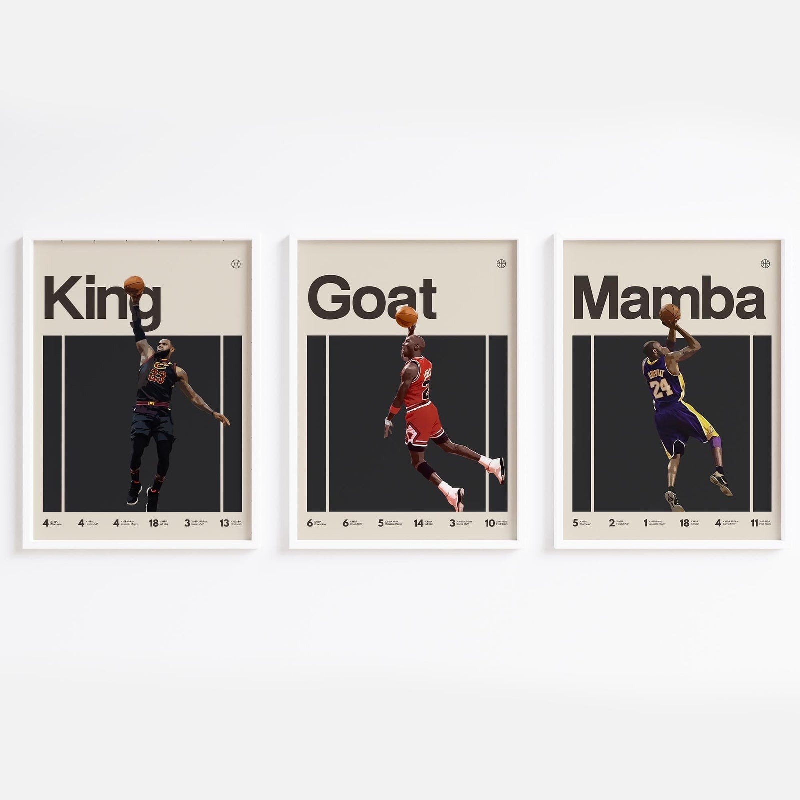 NBA Posters set of 3 - King, Goat, Mamba