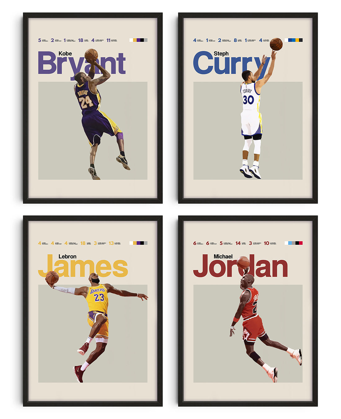 NBA Bundle Posters(Set of 4) - Curry, James, Bryan, Jordan